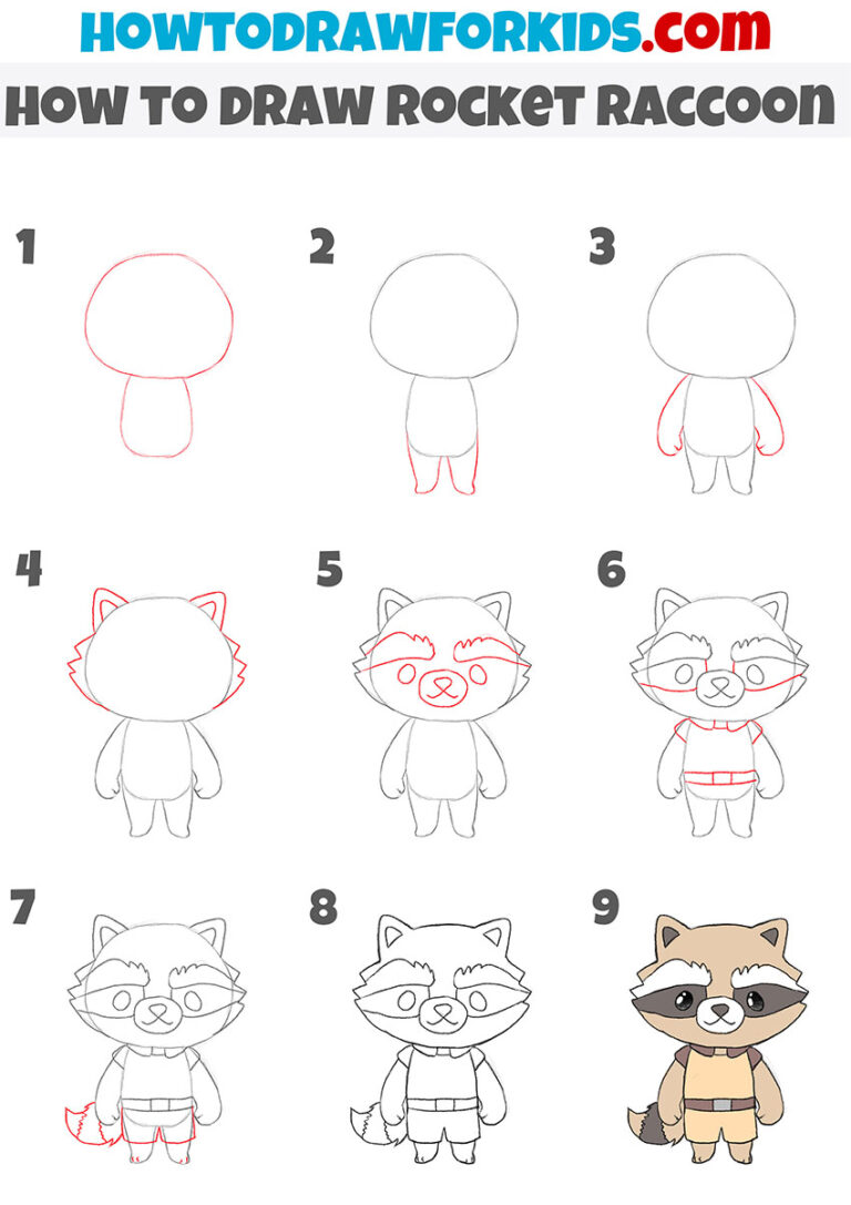 How to Draw Rocket Raccoon - Easy Drawing Tutorial For Kids