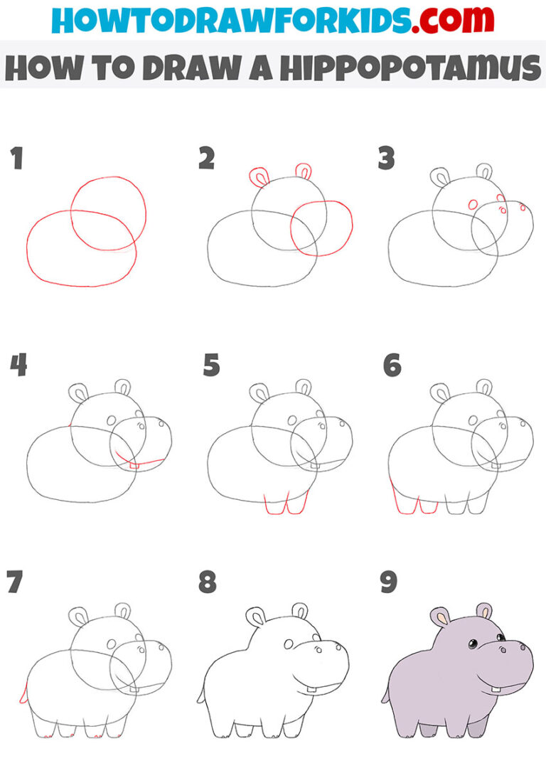 How to Draw a Hippopotamus - Easy Drawing Tutorial For Kids
