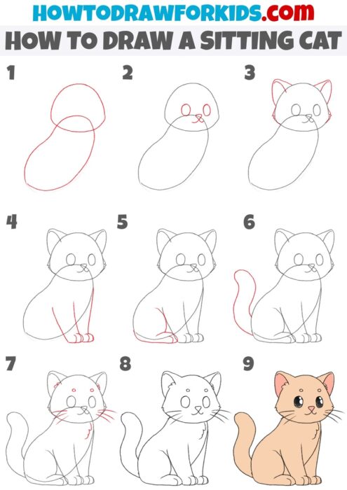 How to Draw a Sitting Cat - Easy Drawing Tutorial For Kids