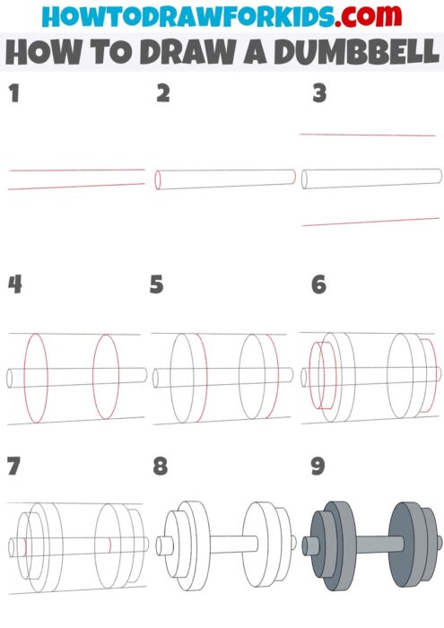 How to Draw a Dumbbell - Easy Tutorial For Kids