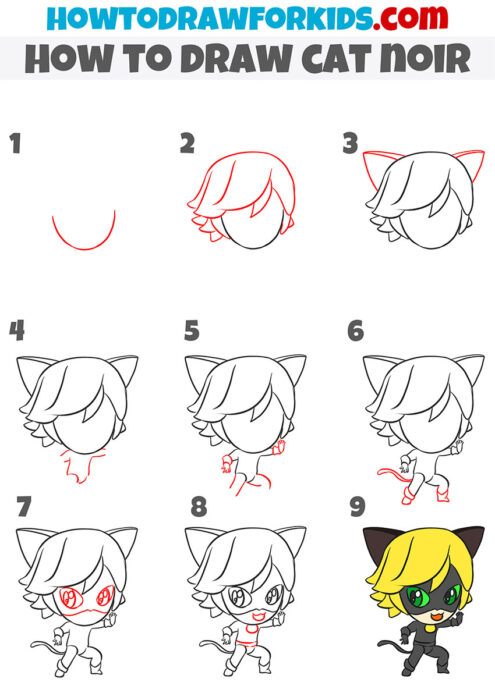 How to Draw Cat Noir - Easy Drawing Tutorial For Kids