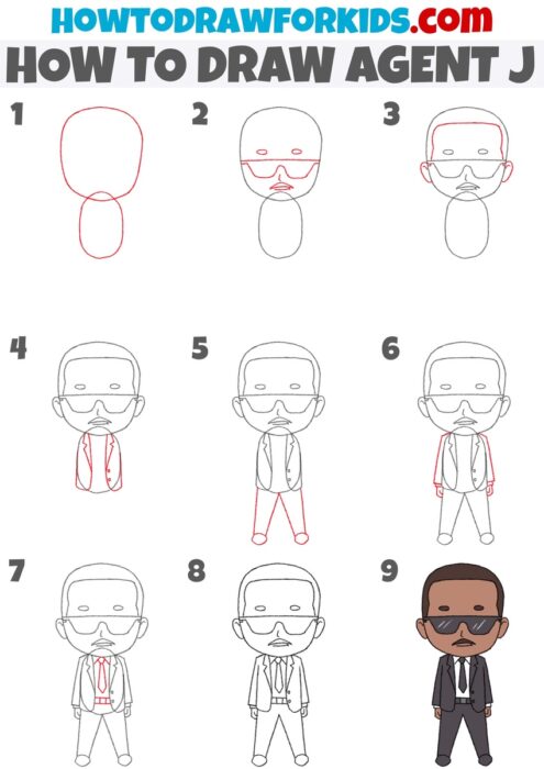 How to Draw Agent J - Easy Drawing Tutorial For Kids
